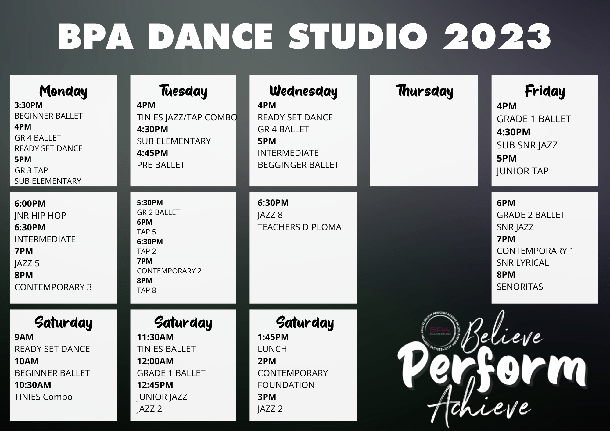 Timetable - BPA Dance Studio